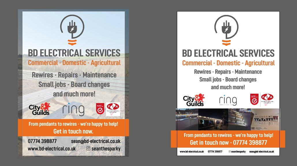 Leaflet and Business Card Design for BD Electrical Services - KCJH Design